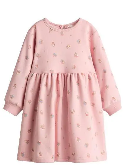 H&m Printed Sweatshirt Dress With Keyhole Detail - Pink/floral
