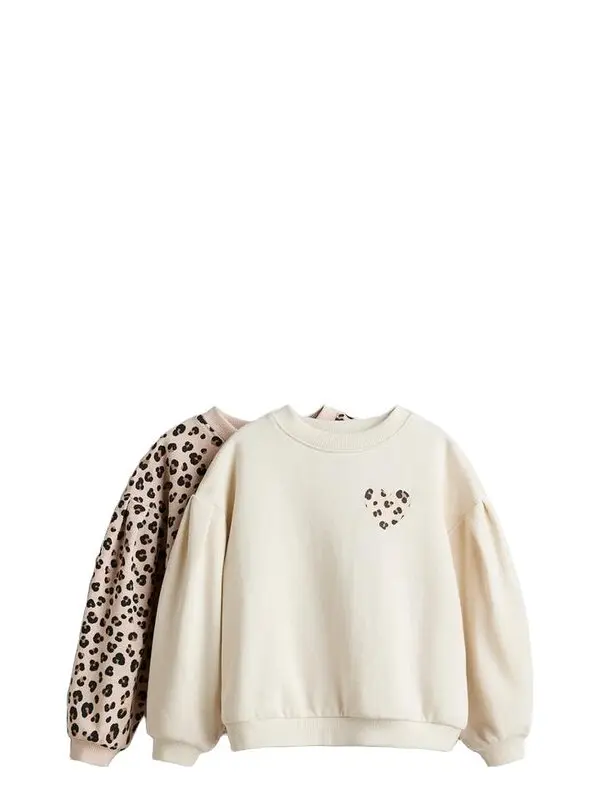 H&m Pack Of Two Printed Sweatshirts - Light Beige/leopard Print