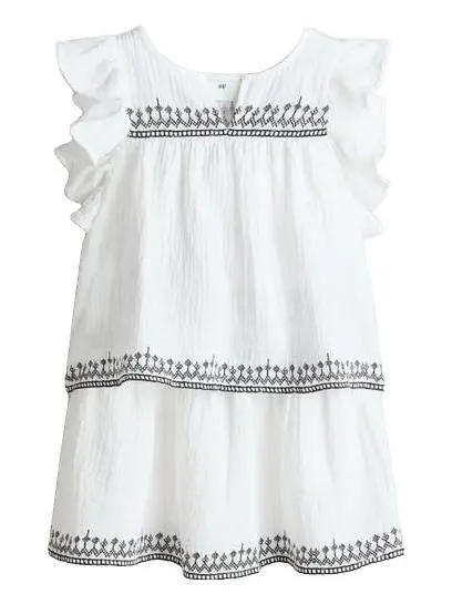 H&m 2-piece Embroidered Muslin Set - White