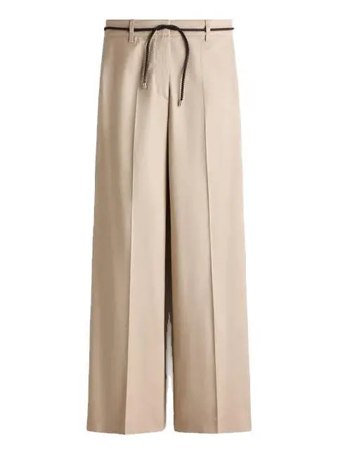 H&m Linen-blend Bootcut Trousers With Belt - Beige