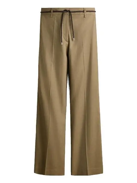 H&m Linen-blend Bootcut Trousers With Belt - Khaki Green