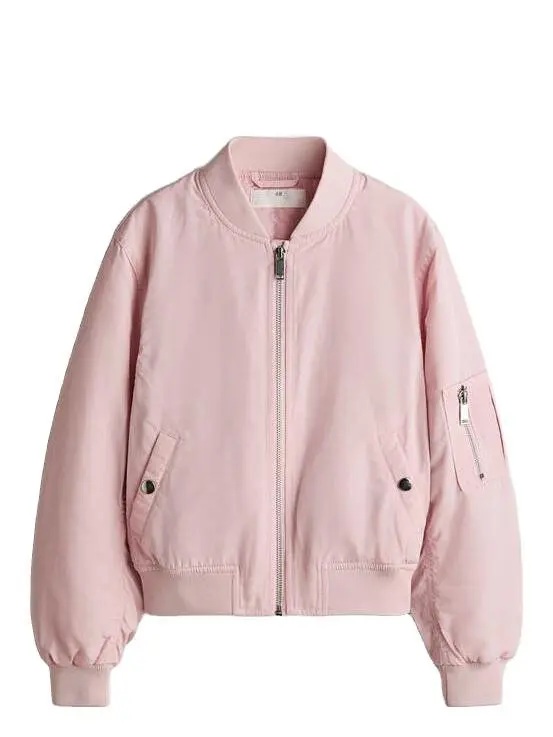 H&m Padded Bomber Jacket With Zip Detail - Light Pink