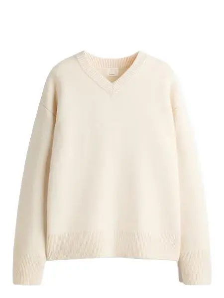 H&m Wool-blend V-neck Jumper - Cream