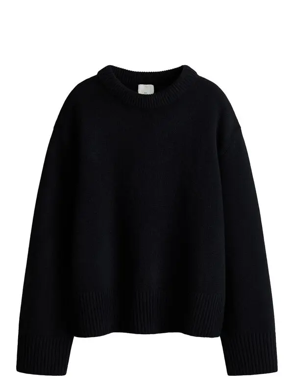 H&m Wool Jumper With Crew Neck And Ribbed Details - Black