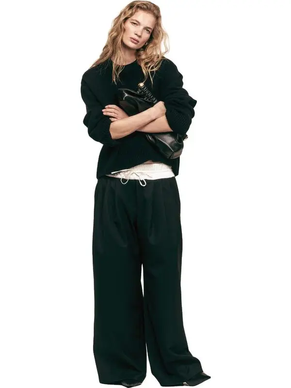 H&m Wool Jumper With Ribbed Crew Neck And Drop Shoulder - Black