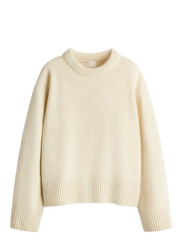 H&m Wool Jumper With Crew Neck And Ribbed Details - Light Beige
