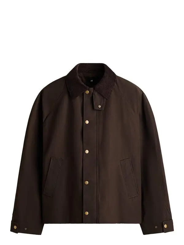 H&m Workwear Jacket With Corduroy Collar - Dark Khaki Green