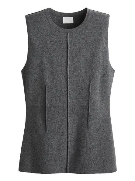 H&m Wool-blend Sleeveless Top With Shoulder Pads - Gray Melange