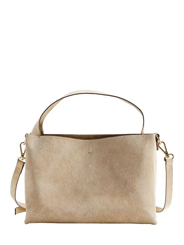 H&m Suede Crossbody Bag With Top Handle - Light Beige