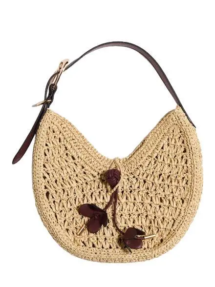 H&m Straw Shoulder Bag With Beaded Embellishment - Beige