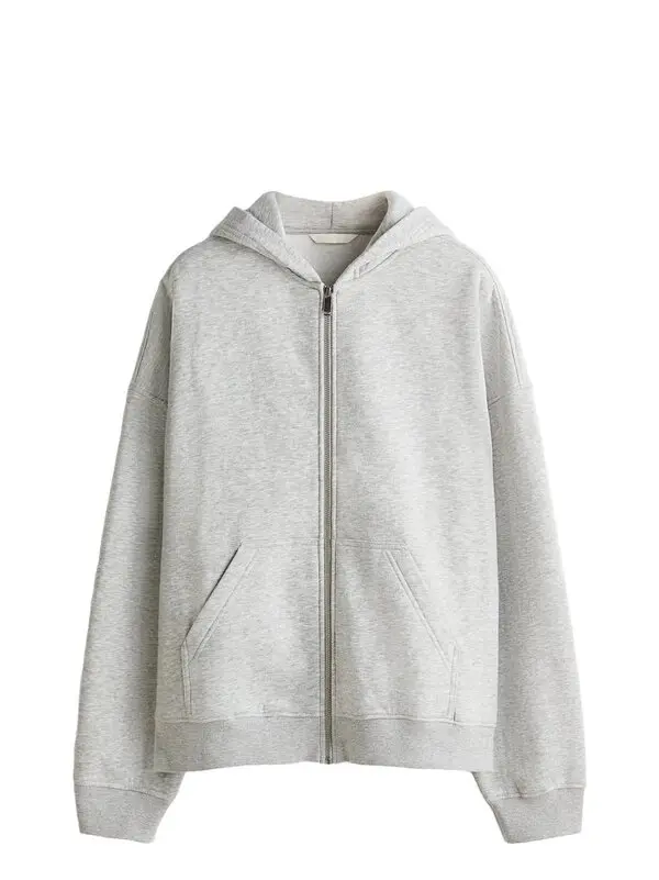 H&m Zip-through Hoodie With Soft Brushed Interior - Light Gray Melange