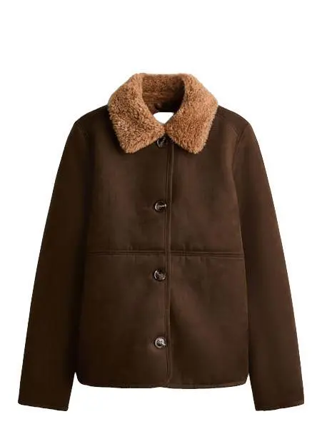 H&m Teddy-collared Jacket - Dark Brown