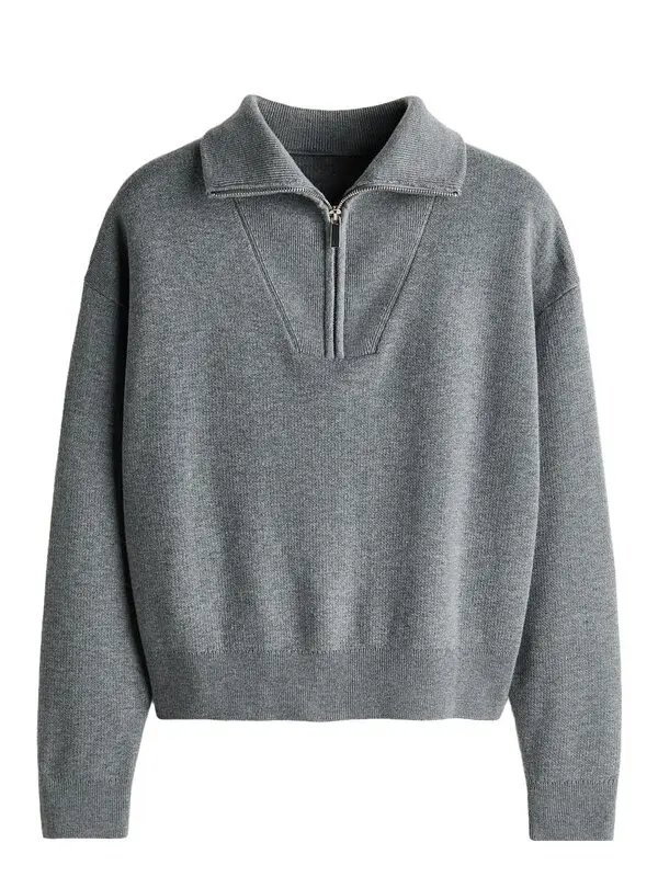 H&m Zip-top Jumper With Ribbed Turtle Neck And Dropped Shoulders - Gray Melange