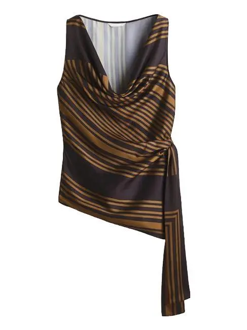 H&m Tie-detail Cowl-neck Sleeveless Top - Dark Brown/patterned