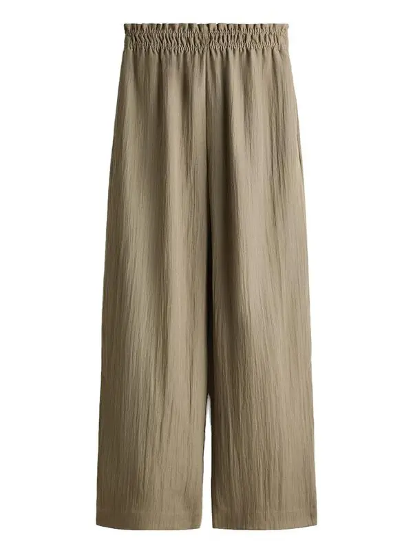 H&m Wide Frill-trimmed Trousers - Olive Green
