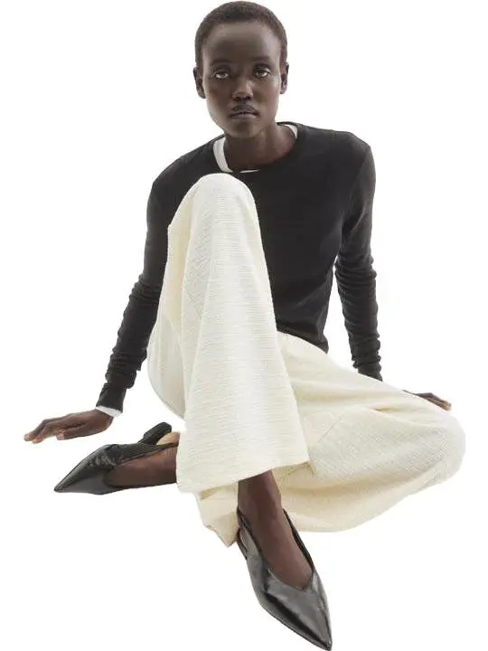H&m Wide Bouclé Trousers - Cream