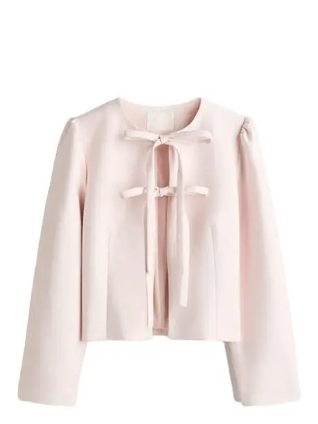 H&m Tie-detailed Round Neck Jacket - Powder Pink