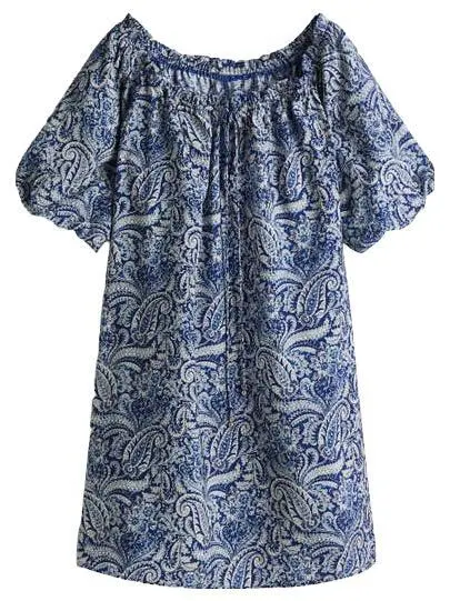 H&m A-line Paisley Print Balloon Sleeve Dress - Blue/paisley Pattern