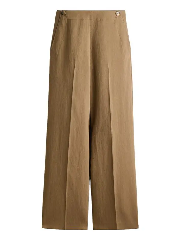 H&m Tailored Twill High-waist Trousers With Decorative Buttons - Dark Beige