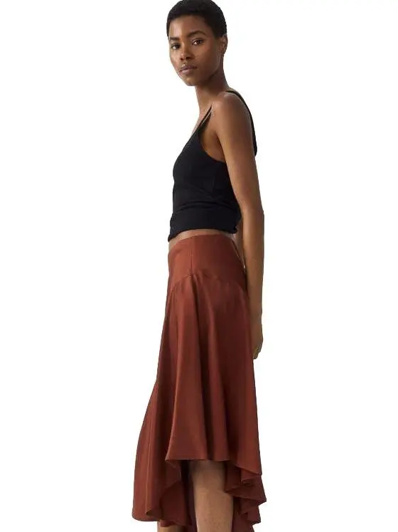 H&m Asymmetric Viscose Midi Skirt - Rust Brown