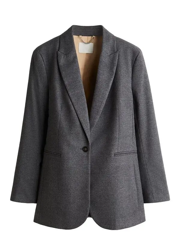 H&m Single-breasted Blazer With Peak Lapels - Dark Gray