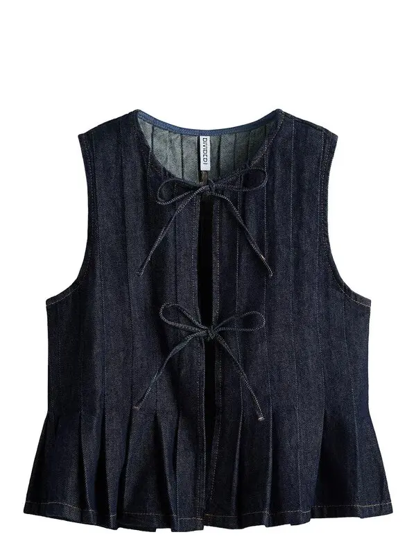 H&m Tie-detail Denim Waistcoat - Dark Denim Blue