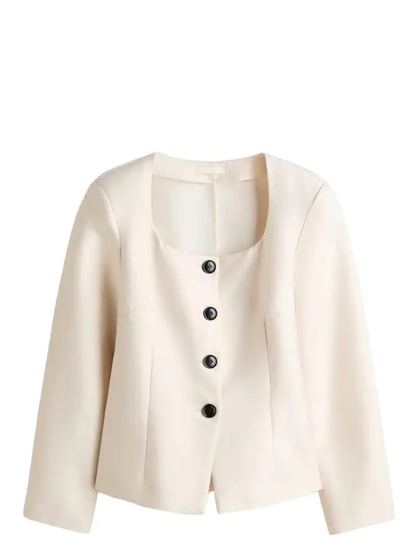 H&m Square-neck Blazer With Button Detail - Light Beige