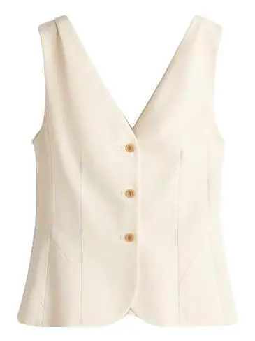 H&m V-neck Sleeveless Waistcoat - Cream