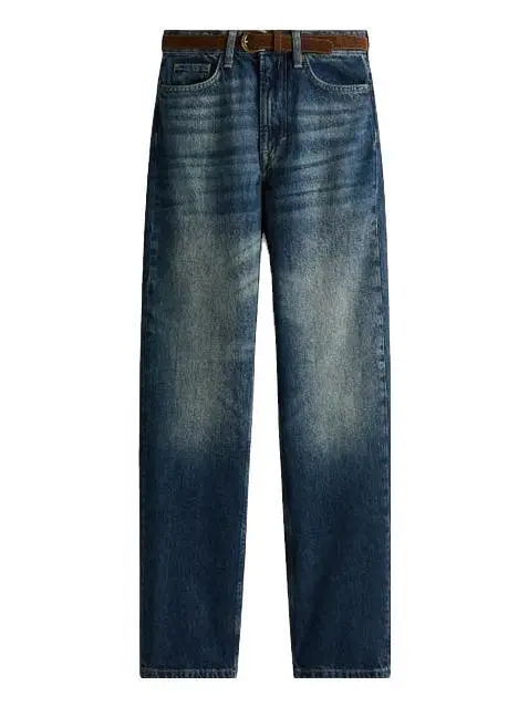 H&m High Waist Straight Leg Jeans - Washed Denim Blue