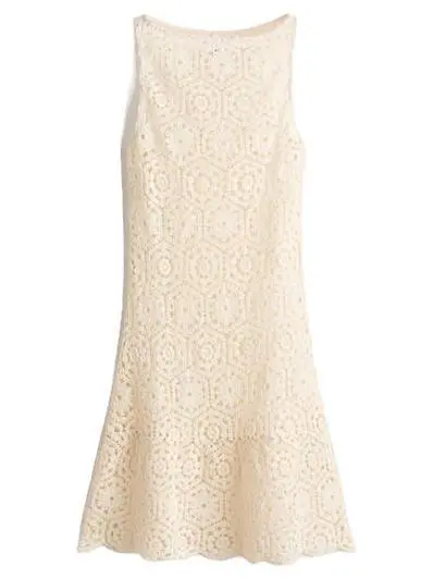 H&m Sleeveless Crochet-look Dress - Cream