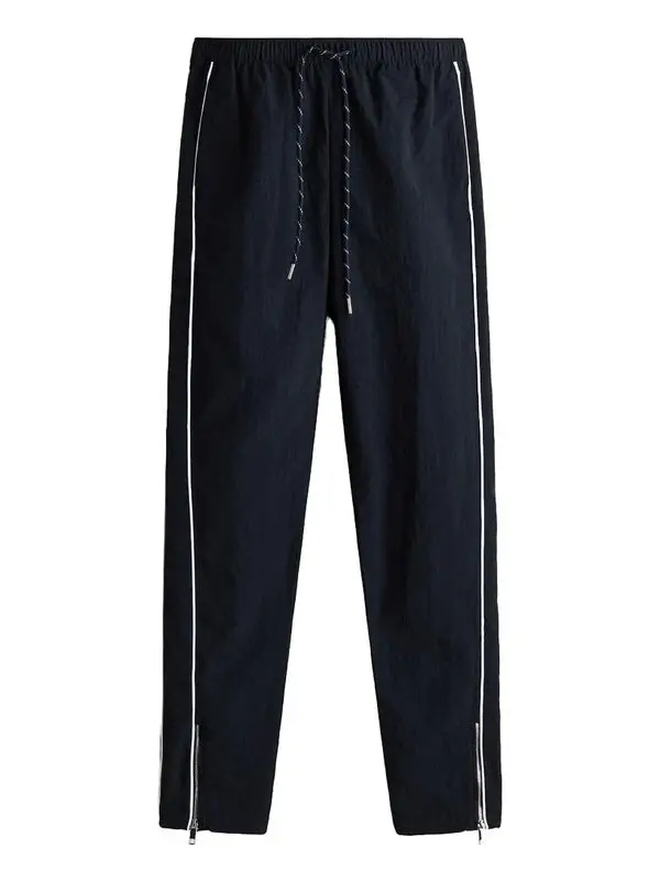 H&m Tapered Track Pants With Contrast Piping And Zip Hem - Navy Blue