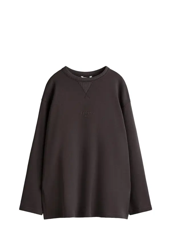 H&m Text Motif Embroidered Crewneck Sweatshirt - Dark Gray/le Marais