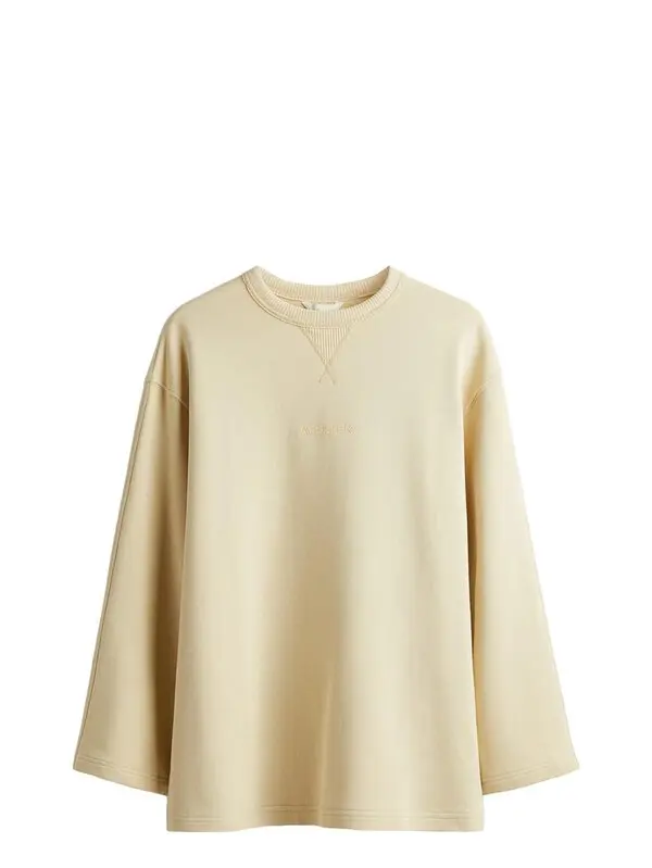 H&m Text Motif Embroidered Crewneck Sweatshirt - Light Yellow/atelier