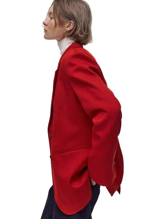 H&m Single-breasted Blazer With Motif-detail Buttons - Red