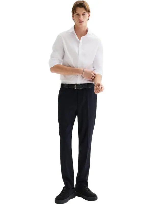 H&m Slim-fit Suit Trousers With Tailored Detail - Navy Blue