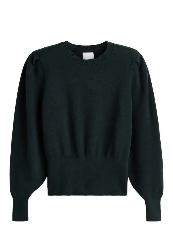 H&m Fine Knit Shoulder Pad Top - Dark Green