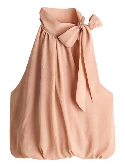 H&m Sleeveless Crinkled Weave Bubble Hem Top - Light Dusty Pink