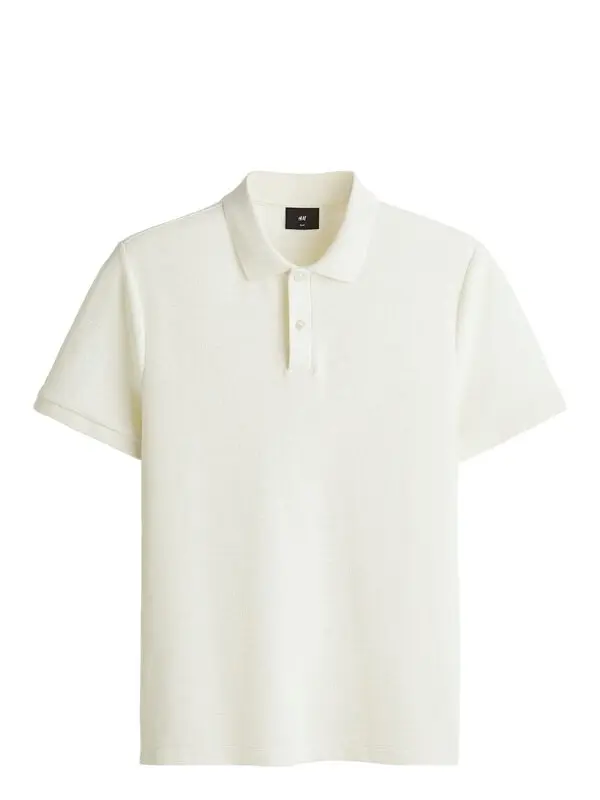 H&m Slim Fit Jacquard-knit Polo Shirt - Cream