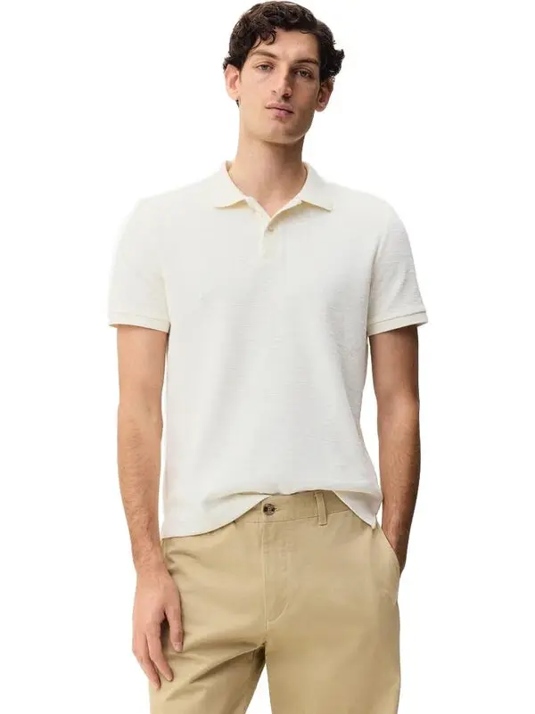 H&m Slim Fit Jacquard-knit Polo Shirt - Cream