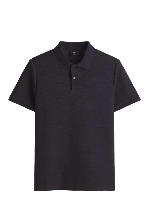 H&m Slim Fit Jacquard-knit Polo Shirt - Dark Blue
