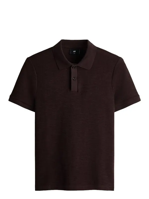 H&m Slim Fit Jacquard-knit Polo Shirt - Dark Brown