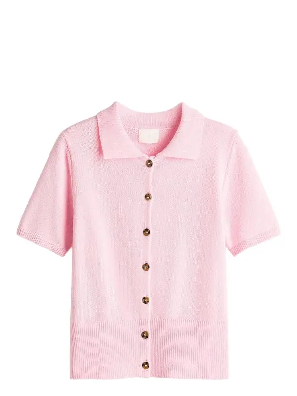 H&m Short-sleeved Collared Cardigan - Light Pink
