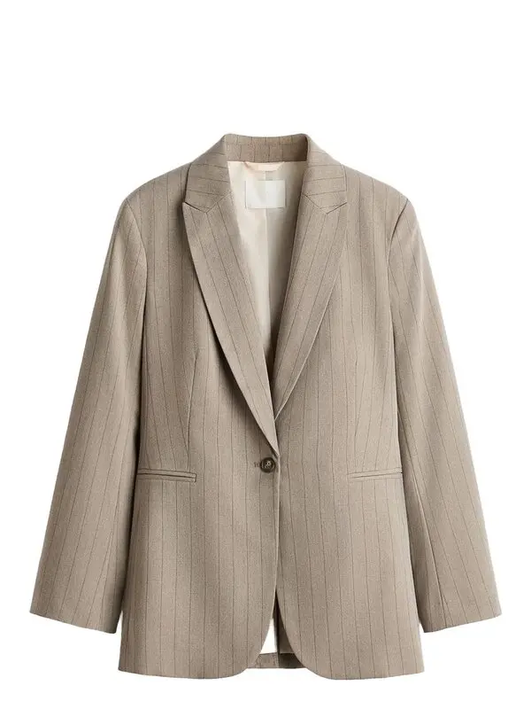 H&m Single-breasted Blazer With Peak Lapel - Beige/pinstriped