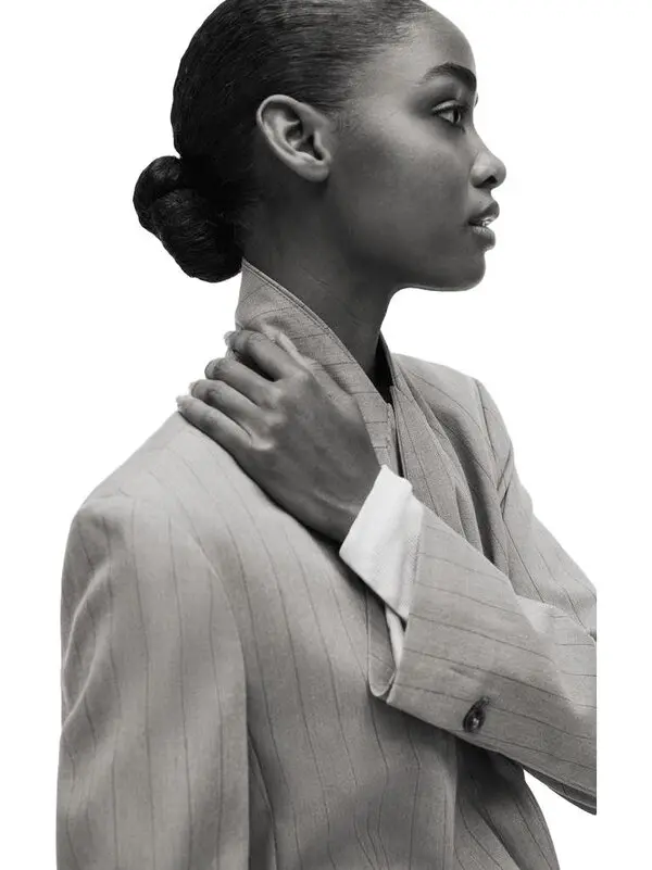 H&m Single-breasted Blazer With Peak Lapels - Beige/pinstriped