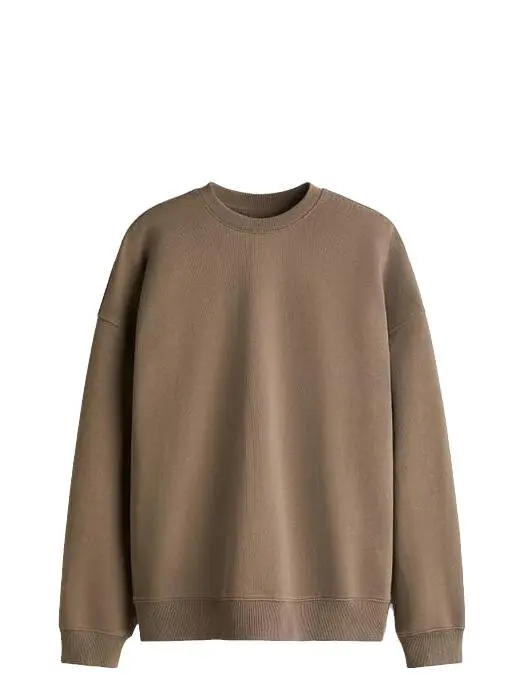 H&m Crewneck Sweatshirt With Ribbed Details - Dark Beige