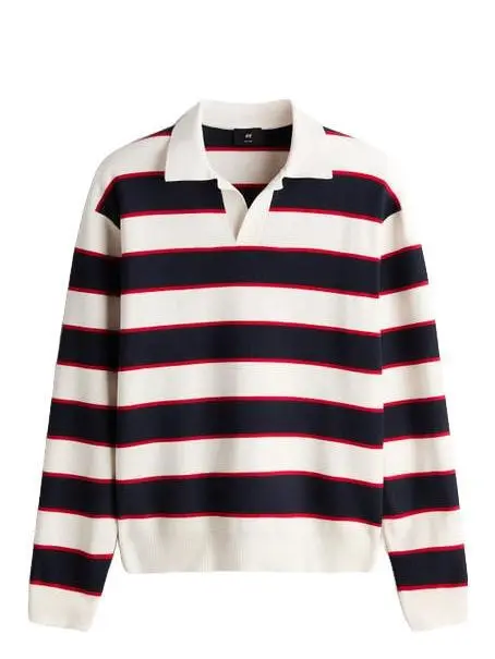H&m Relaxed Fit Polo Shirt - Navy Blue/striped