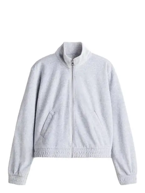 H&m Velour Zip-through Jacket - Light Gray Melange