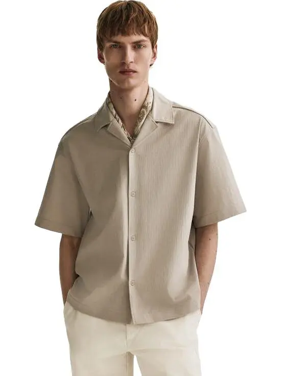 H&m Relaxed Fit Textured Resort Shirt - Light Gray