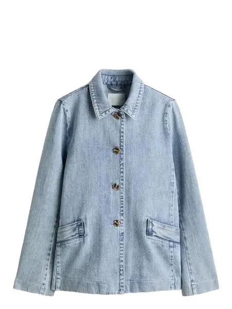 H&m Denim Jacket With Classic Collar - Light Denim Blue