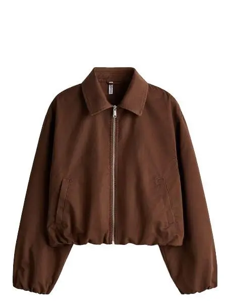H&m Oversized Twill Blouson Jacket With Zip-up Front - Dark Brown